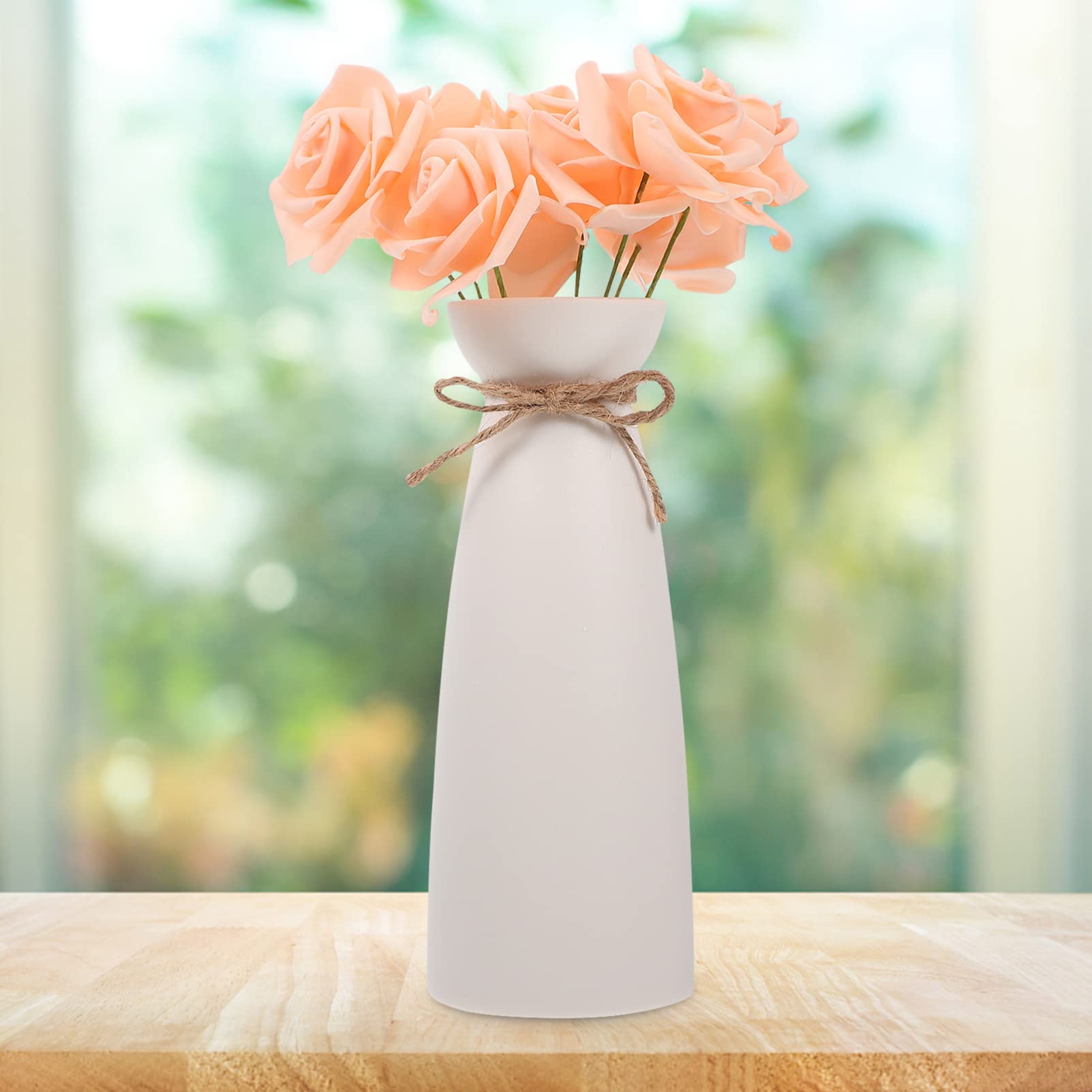 Generic Ceramic Flower Vase with Rustic Rope Flower Arrangement Container Centerpieces Vase Decor for Home Garden Office Vase Floral Decorative, White, 7X22.5CM