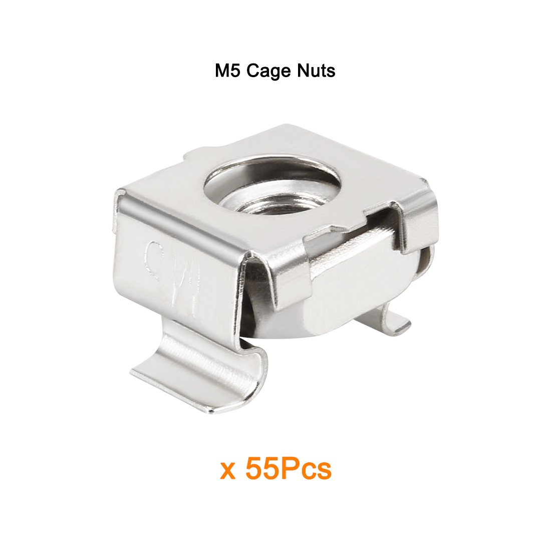 uxcell 55 Pack, M5 Cage Nut, Carbon Steel Nickel Plated for Server Shelf Cabinet