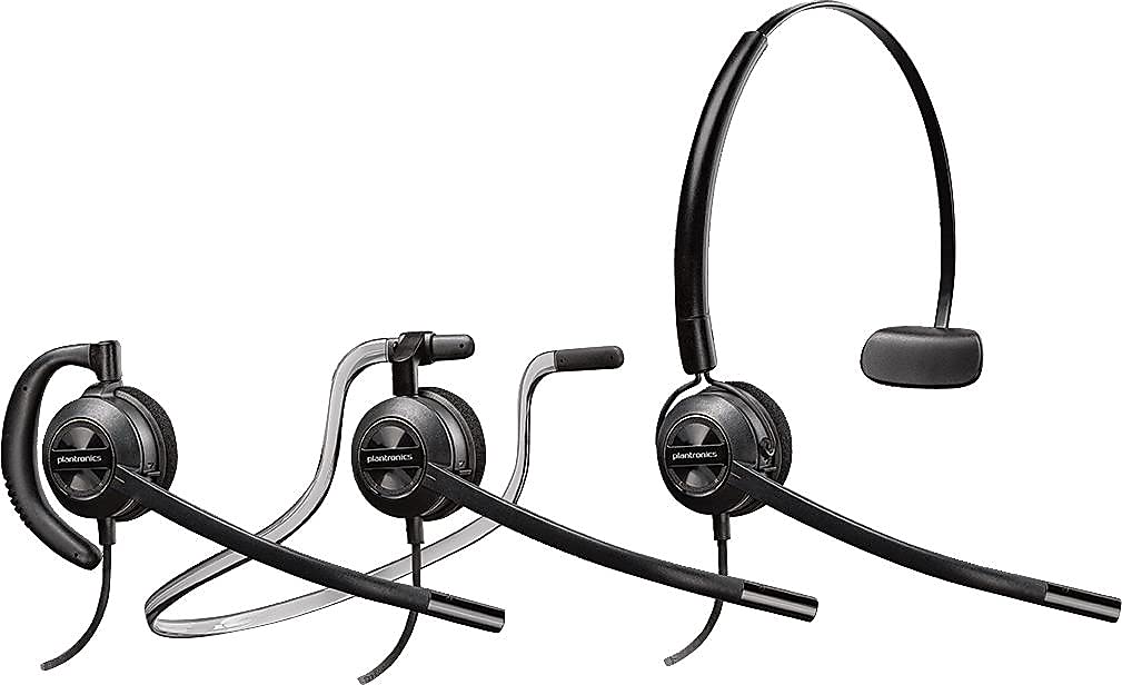 Plantronics - EncorePro HW540 Convertible Headet - Wired Convertible (3 wearing styles) Headset with Boom Mic - Connect to your PC and/or Deskphone, One Size, Black