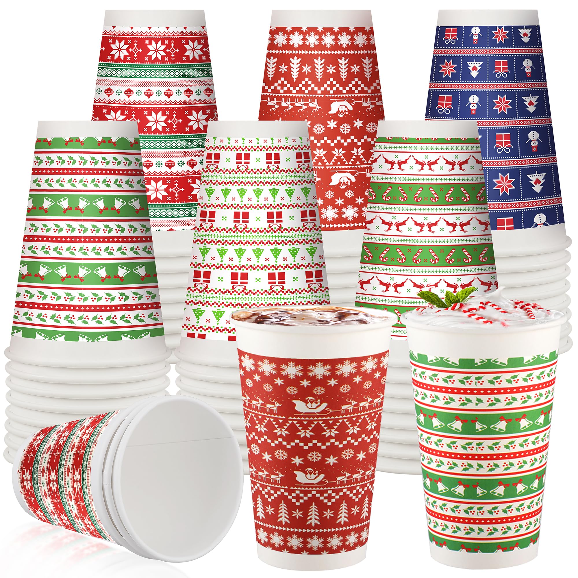 Aneco 36 Pieces Christmas Cups 16 Ounce Drinking Tea Paper Cups for Both Hot and Cold Beverages, Christmas Party Supplies, Assorted Styles