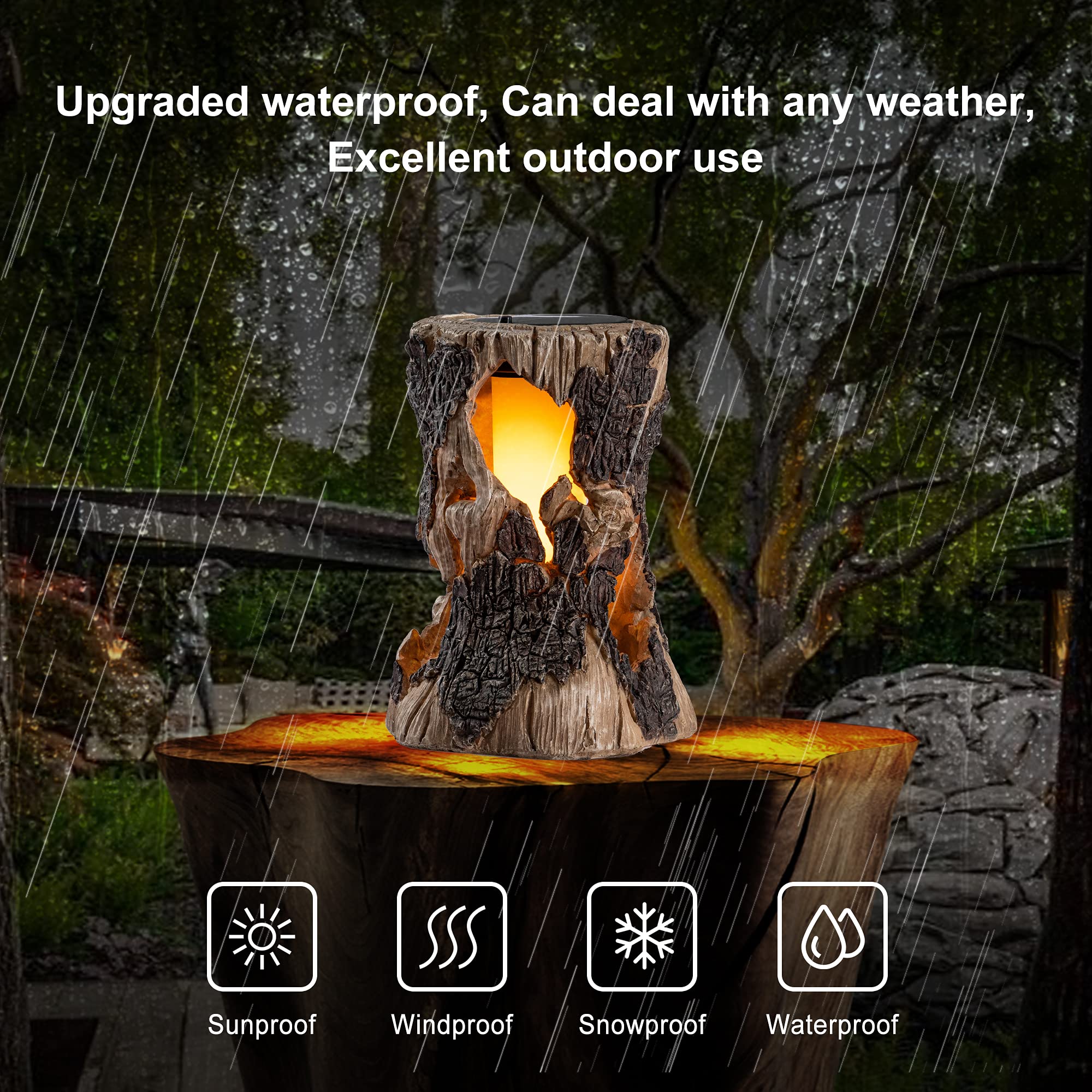 Fire Lights Outdoor Flickering, Solar Lights Outdoor Garden, Flickering Flame Solar Stump Light , Patio Lights Outdoor Waterproof , Solar Flame Lights Outdoor, Fake Campfire
