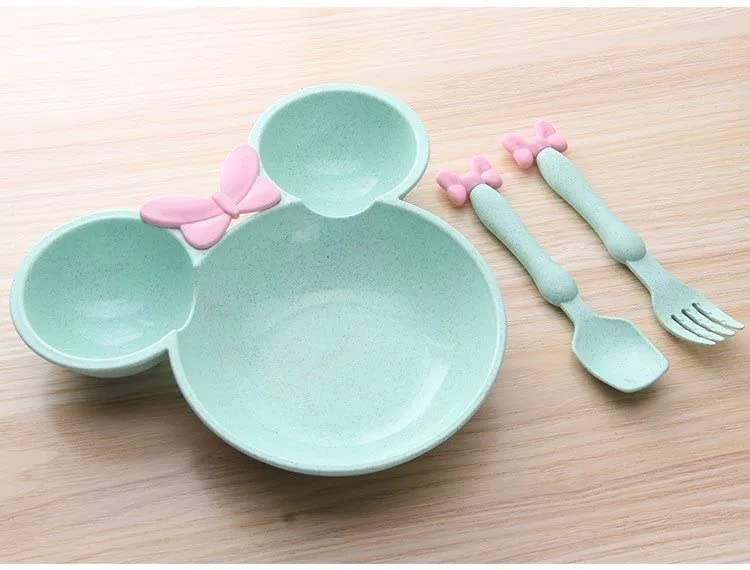 Baby feeding plate 3Pcs/Set Mickey face baby dishes (Pink)