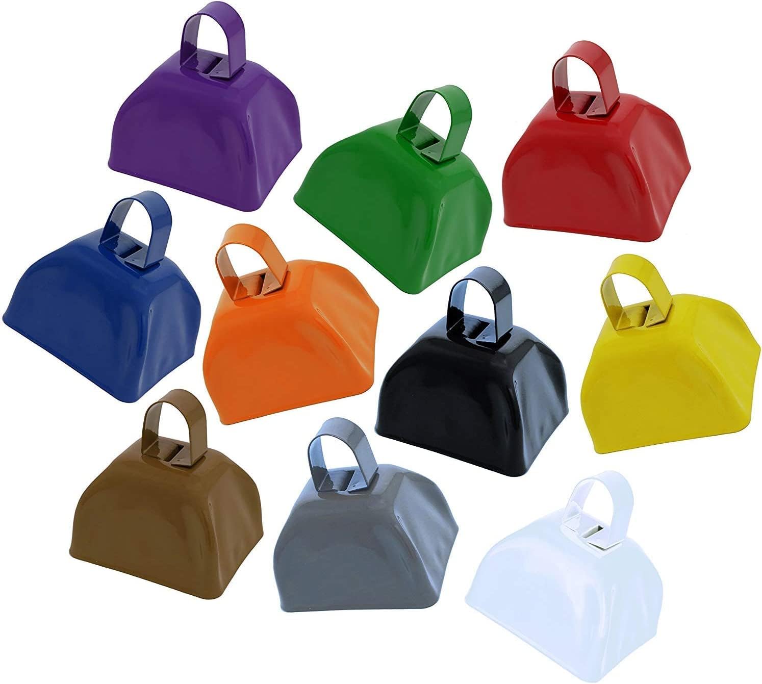 The Dreidel Company Metal Cowbell Noisemaker Cheering Bell, New Years, School Classroom, Wedding Bells & Chimes Percussion Musical Instruments Call Bell Alarm, 3" (Pack of 12) (Orange)
