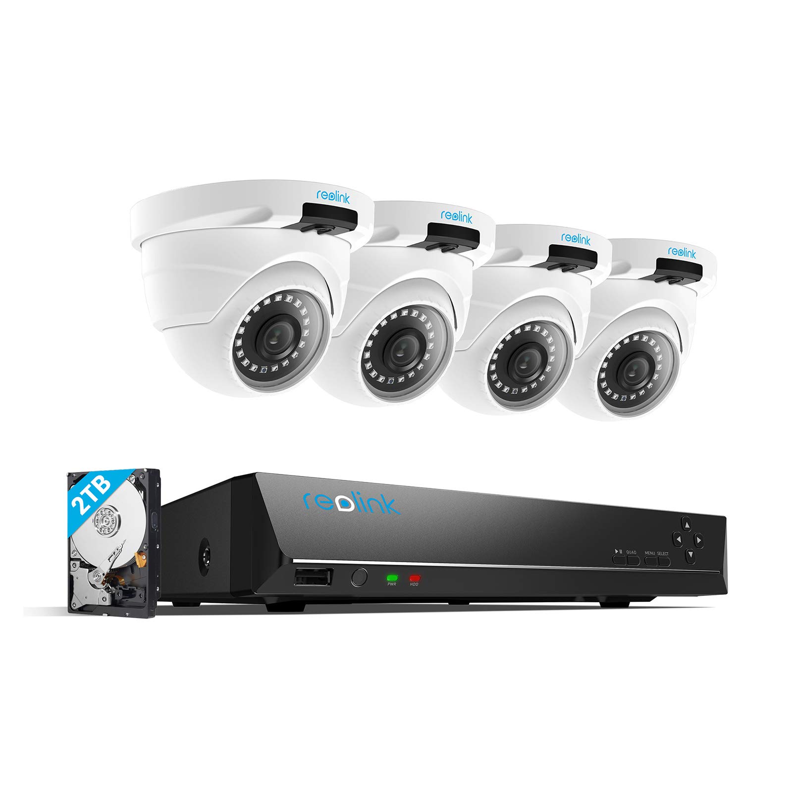 REOLINK 4MP 8CH PoE Security Camera System, 4pcs Wired 1440P Security IP Camera for Indoor and Outdoor, 4K 8CH NVR with 2TB HDD for 24-7 Recording RLK8-420D4