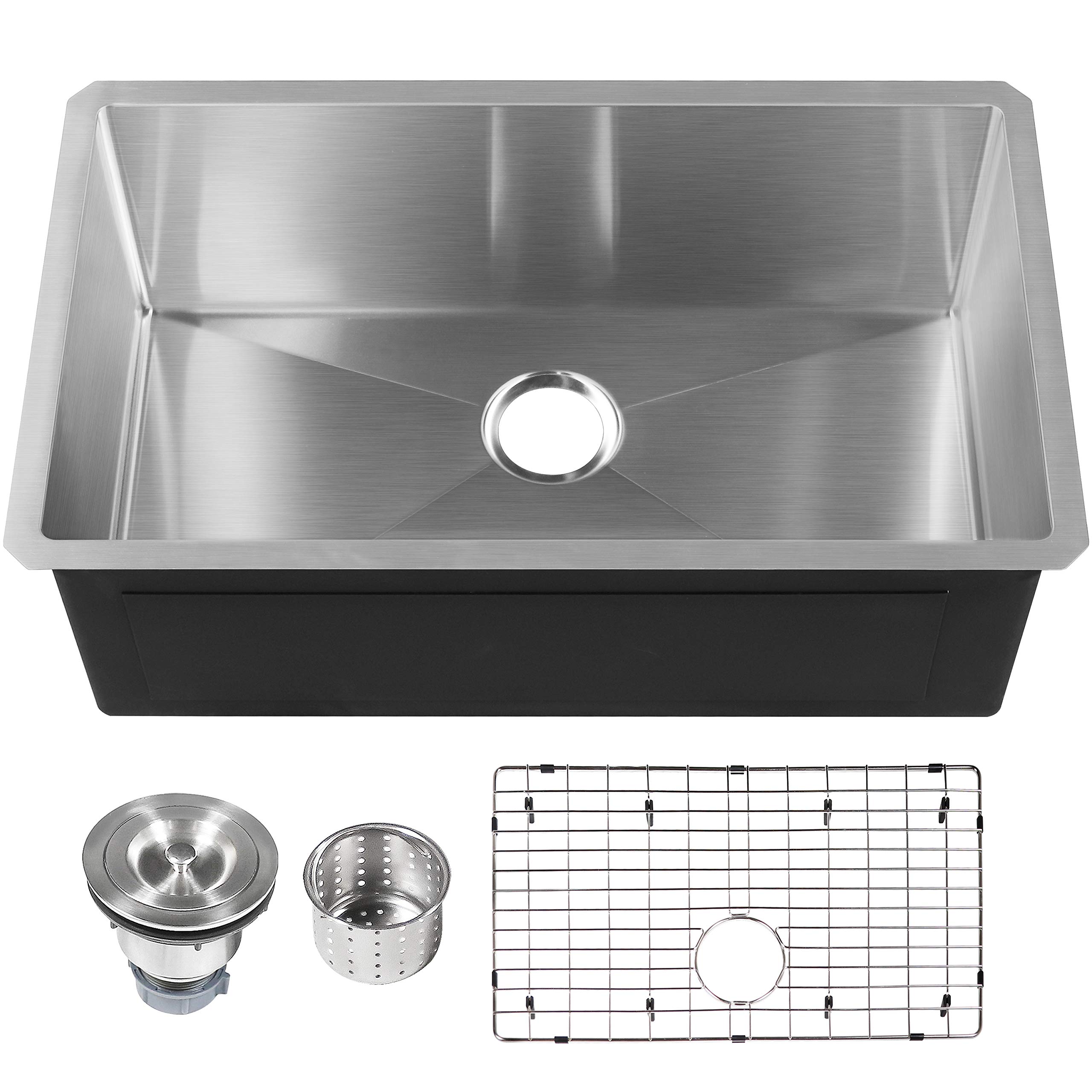 CAPHAUS Undermount Single or Double Bowl 16 Gauge Stainless Steel Kitchen Sink, Mutiple Choices for 30-inch, 31-inch, 32-inch, w/Drain Strainer and Bottom Grid