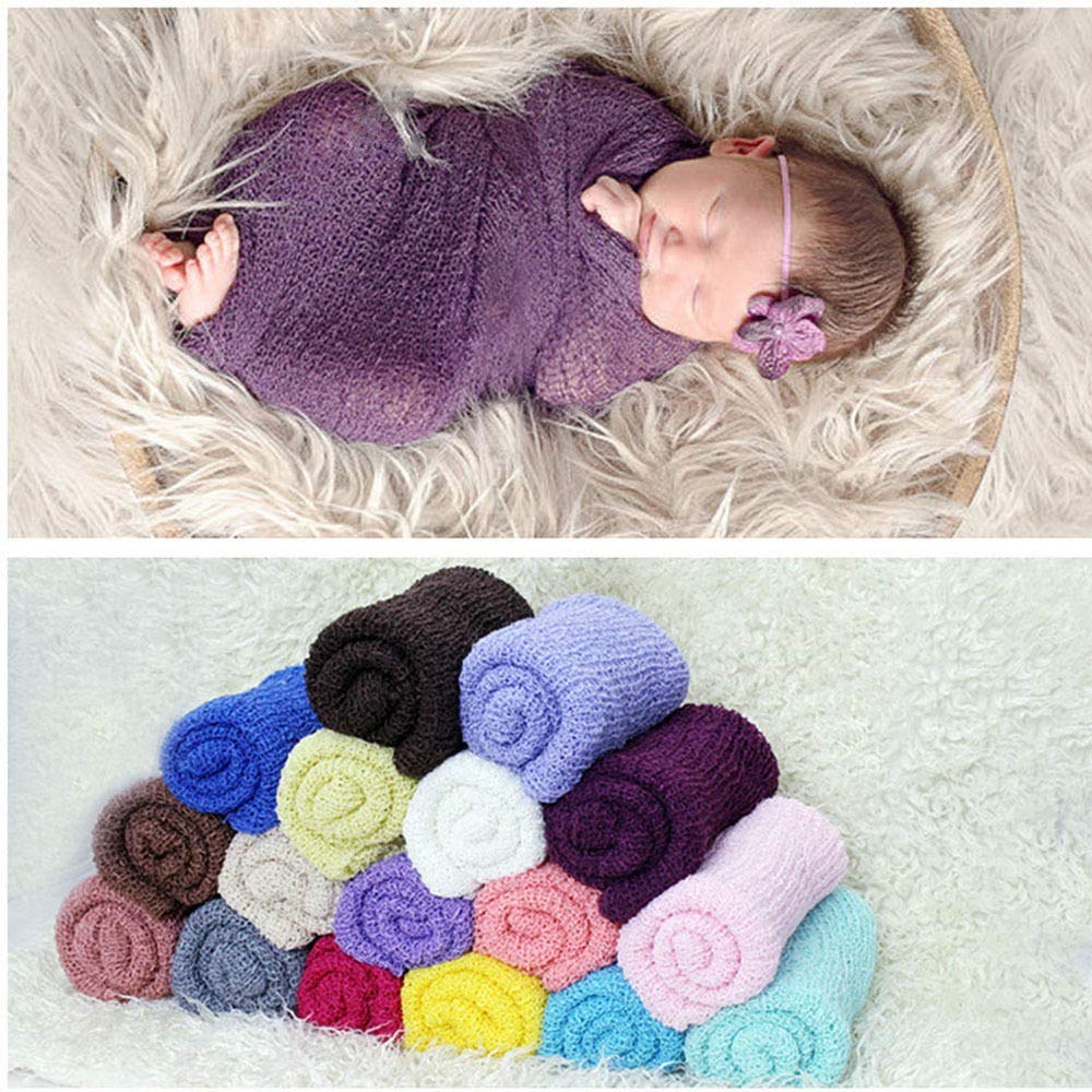 Matissa Newborn Baby Photography Prop Swaddle Cheesecloth Knit Crochet Wrap 16 Colors Available (Brown)