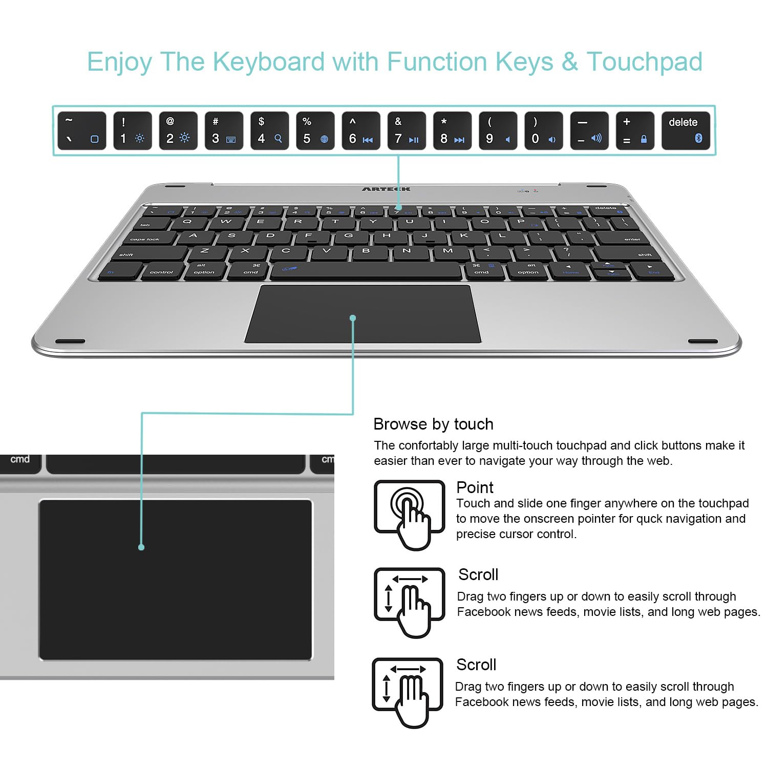 Arteck iPad Air 2024 11-inch/Air 10.9-inch/Pro 2022 Keyboard Case with Trackpad, Bluetooth Keyboard with Folio Full Protection Case and Touchpad for Apple iPad Air 2024 11inch with Swivel Rotating
