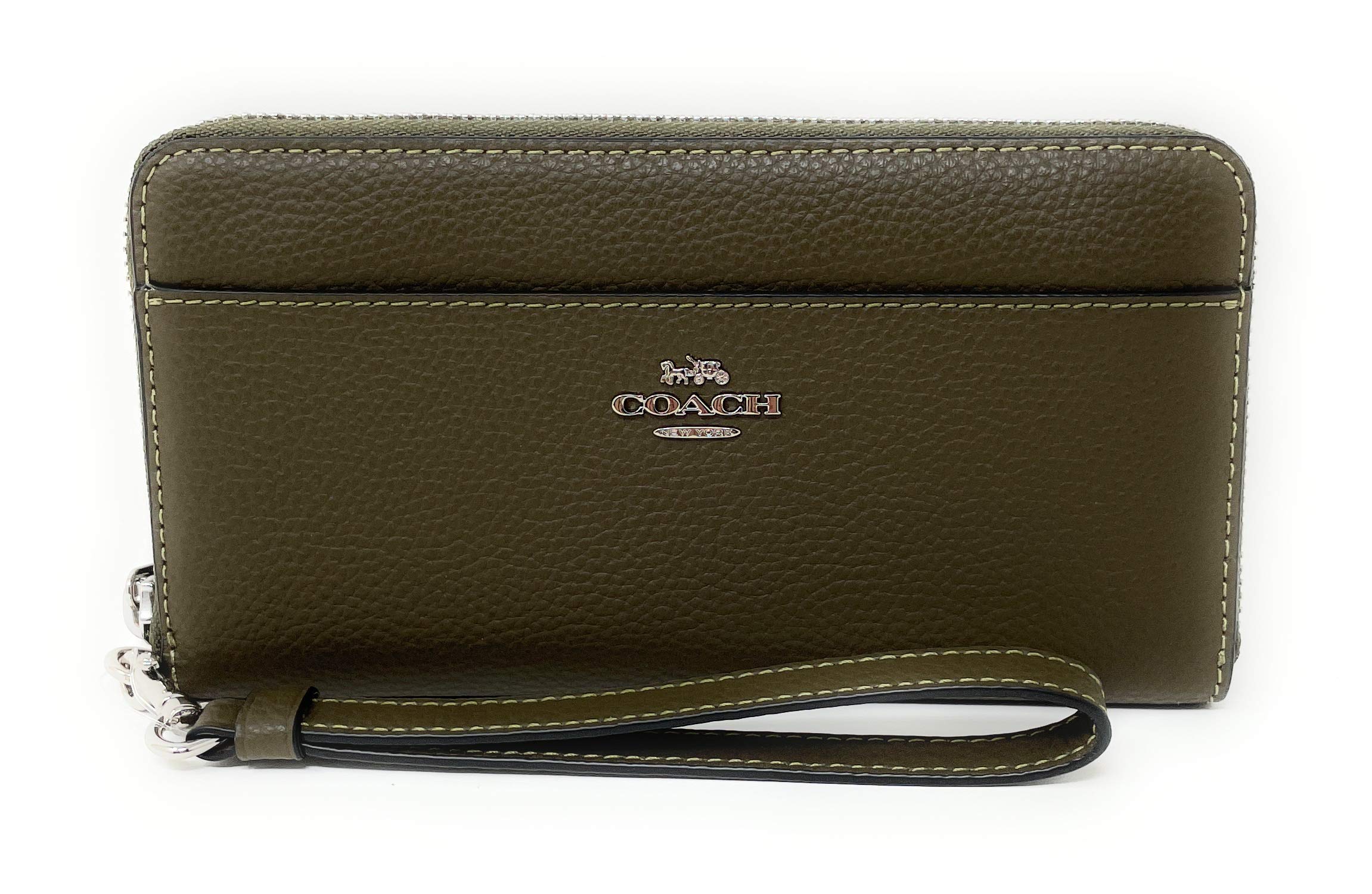 Coach Accordian Zip Phone Wallet Wristlet (leather, Cargo Green)
