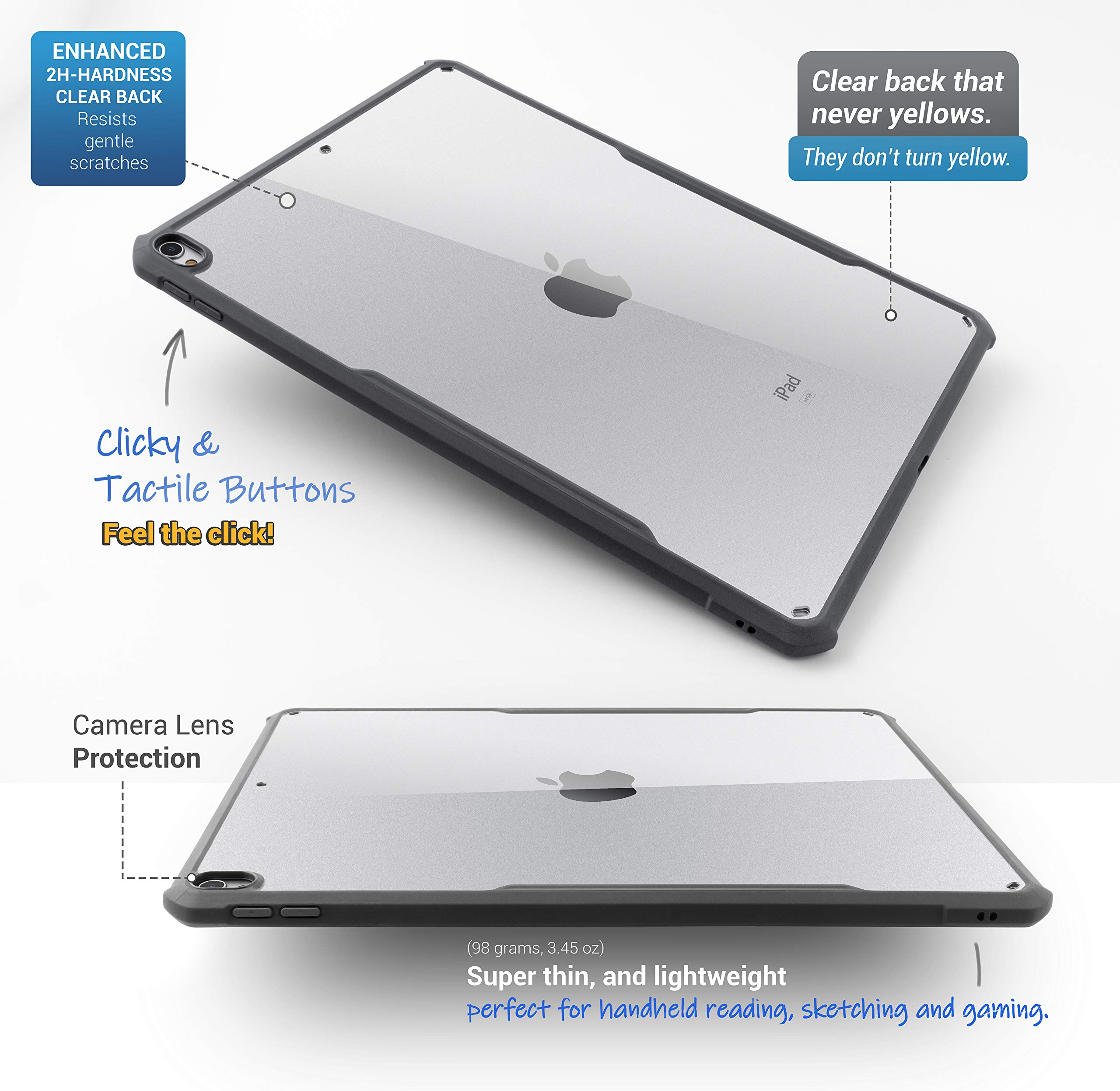 TineeOwl iPad Pro/Air 3 (10.5-inch) Ultra Slim Clear Case, Flexible TPU Bumper, Absorbs Shock, Thin, Lightweight (Black)
