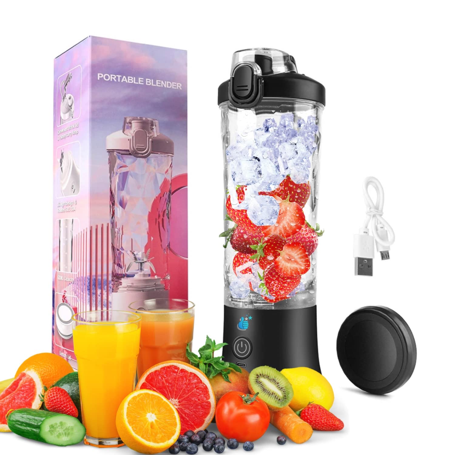 Best 4Vi Portable Blender, Rechargeable Mini Blender For Shakes And Smoothies 20 Oz Mini Blender Cup with Travel and USB Rechargeable for Office, Gym, Kitchen BLACK