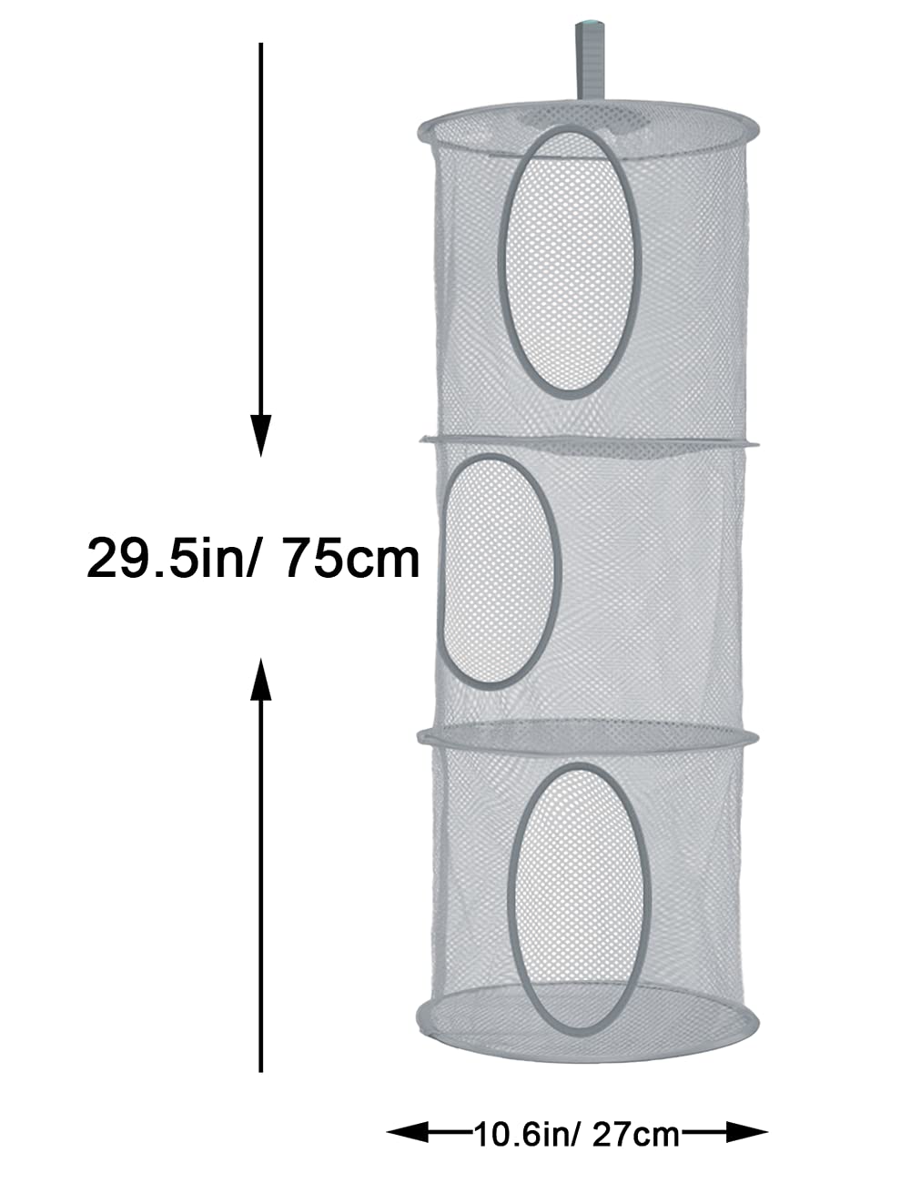 coastal rose 2Pcs Stuffed Animal Storage Foldable Stuffed Animal Net or Hammock Organizer, 3 Compartments Hanging Mesh Toy Storage Hammock for Kid Room Toys, Gloves, Hats, Socks(Grey)