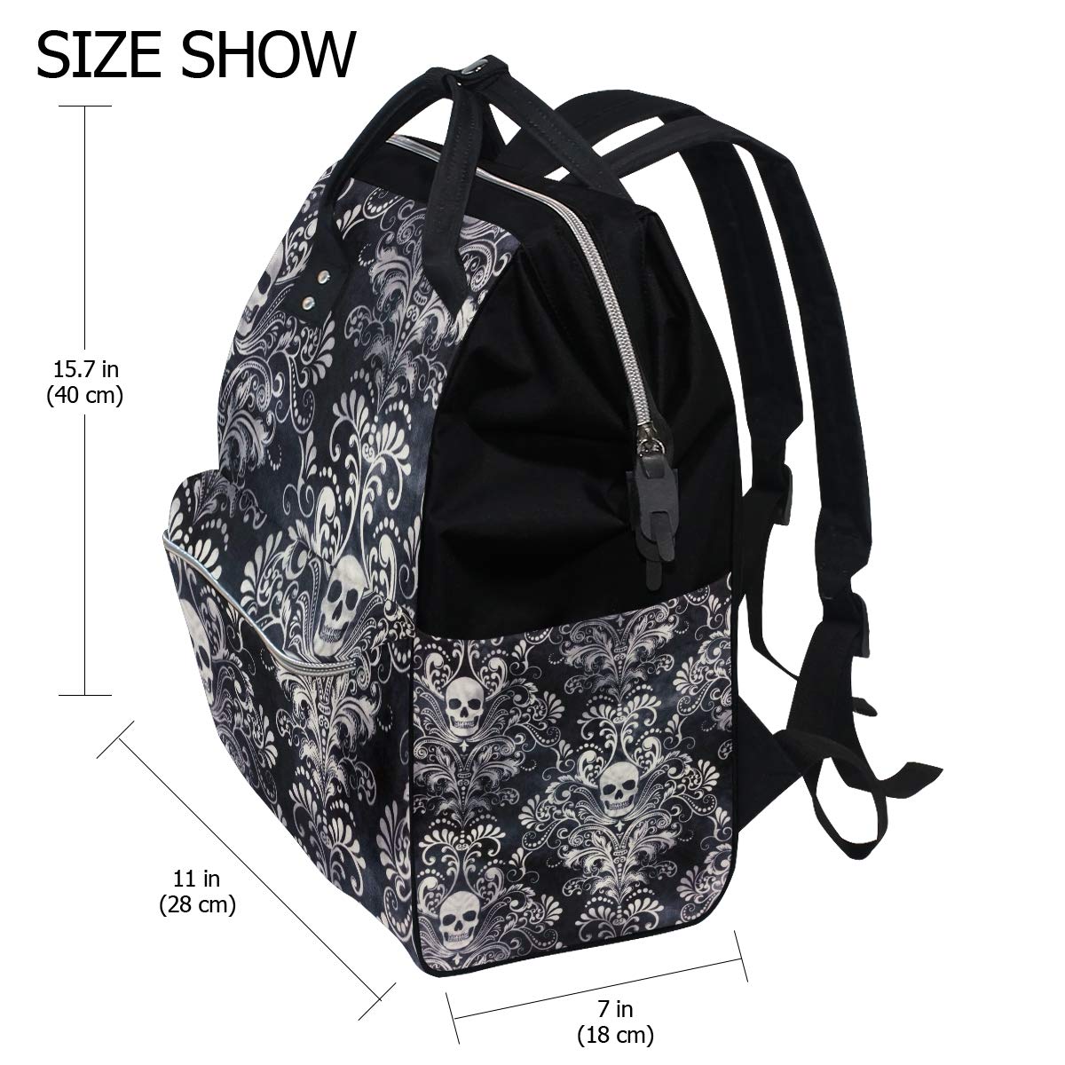 Diaper Bags Gothic Skull Damask Scary Halloween Fashion Mummy Backpack Multi Functions Large Capacity Nappy Bag Nursing Bag for Baby Care for Traveling