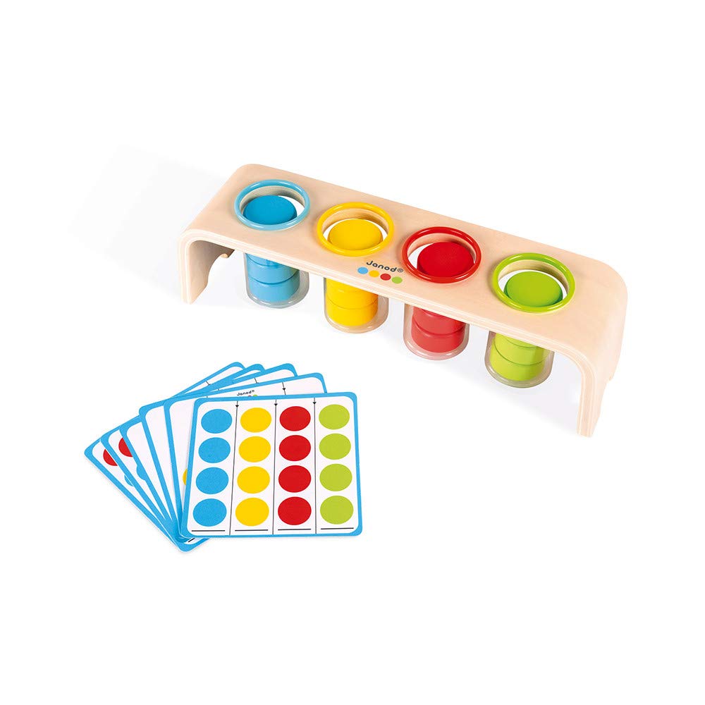 Janod Essentials Color Sorting Game – Wooden Puzzle with 12 Different Pattern Cards – Ages 2+ Years - J05066