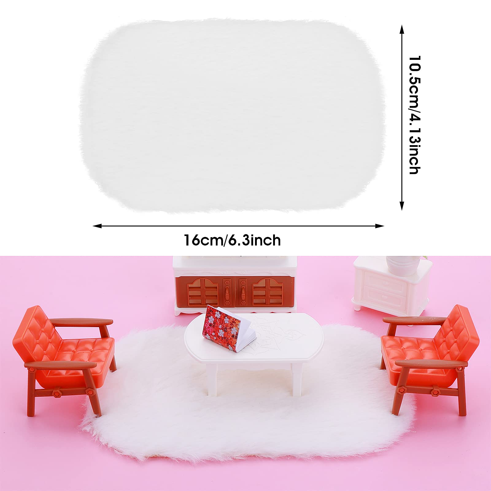 Cobee 2Pcs Miniature Carpets, 1:12 Dollhouse Wool Rug Dolls House White Furry Rugs Mini Furniture Dollhouse Accessories Play Set