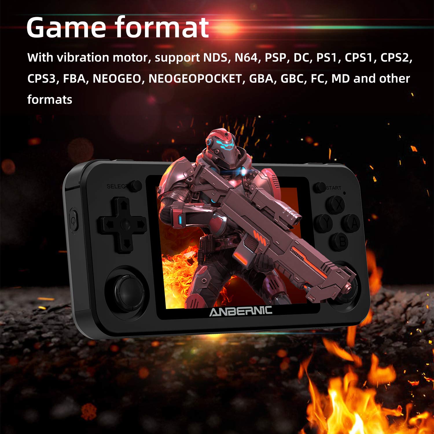 RG351M Handheld Game Console WiFi Function, Open Source System RK3326 Chip 64G TF Card 2500 Classic Games 3.5 Inch IPS Screen 3500mAh Battery (Black)