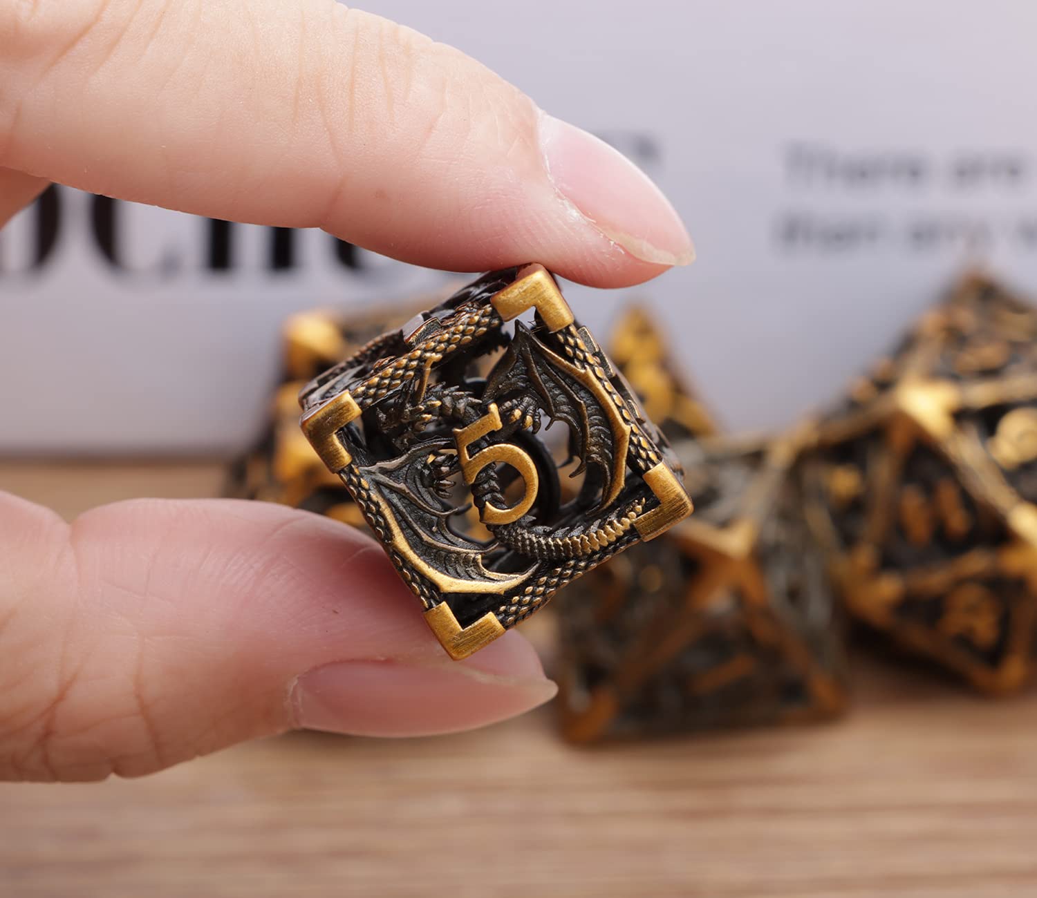 Dungeons and Dragons Dice ARUOHHA DND Metal Dice Set D and D Dice for Pathfinder MTG Board Games Role Playing Dice Hollow Polyhedral Dice D&D Dice with Gift Box D20 D12 D10 D8 D6 D4 (Ancient Bronze)
