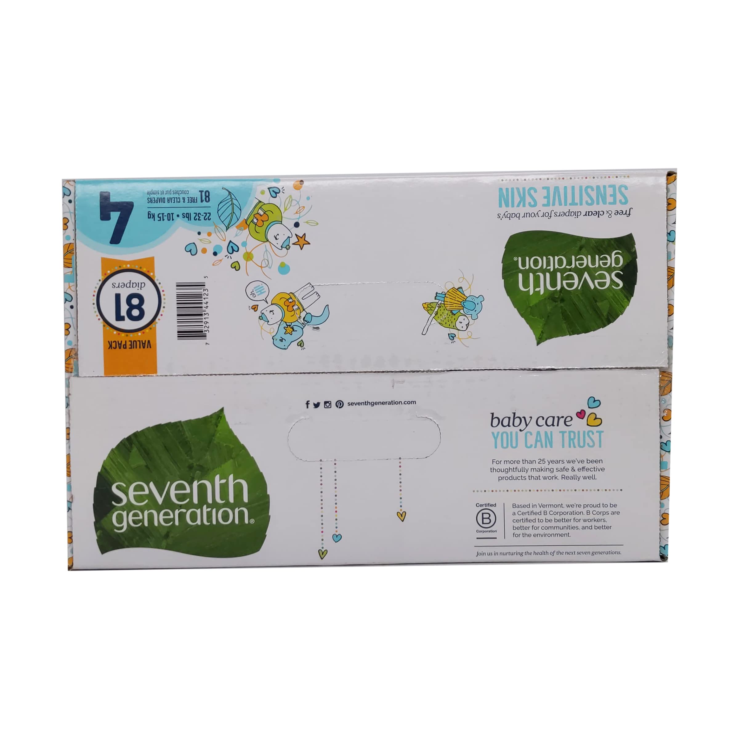 SEVENTH GENERATION Diapers Size 4 Value Pack, 81 CT