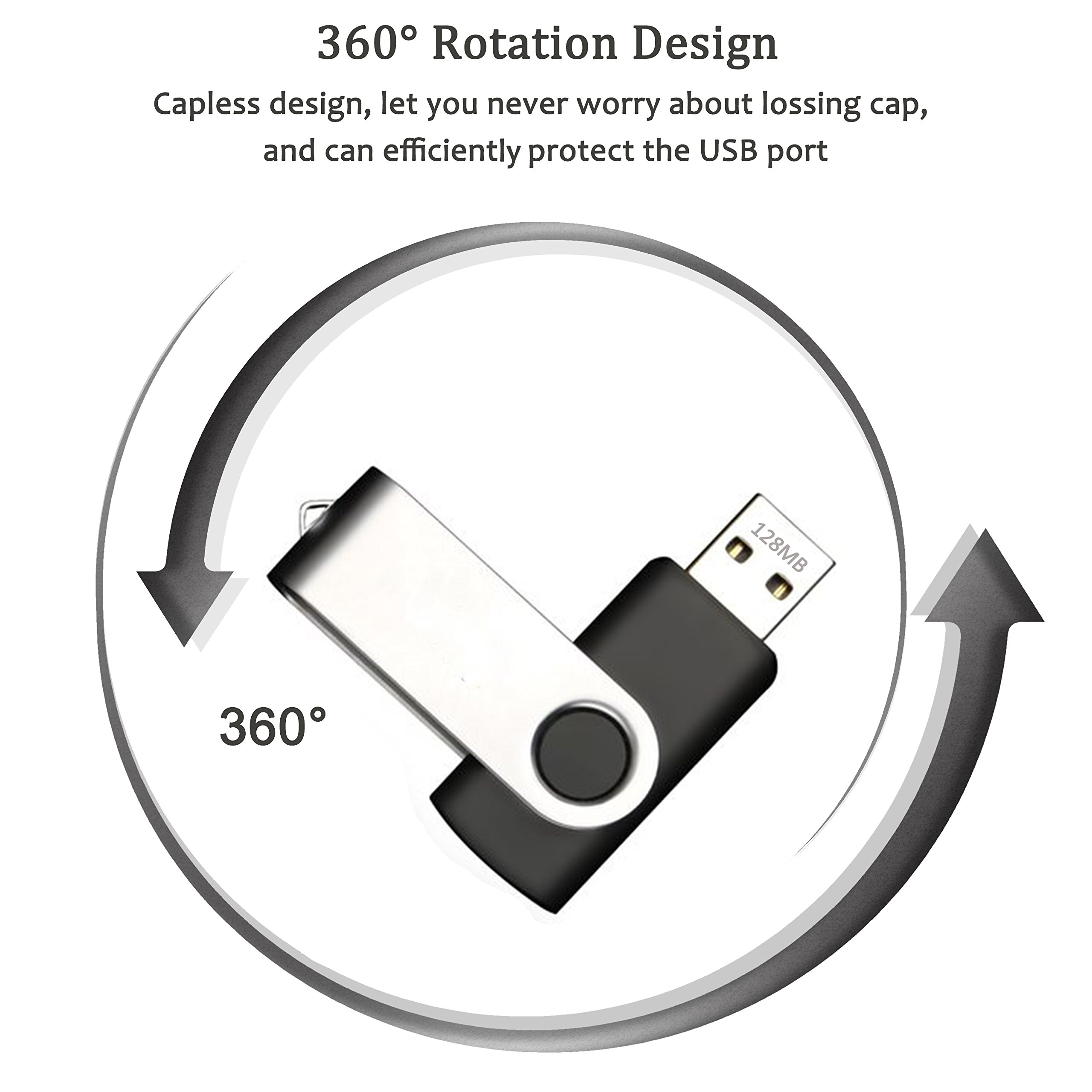 Maspen 10 Pack 128MB Bulk Pack USB 2.0 Flash Drives Swivel Thumb Drive Memory Stick, Black [Not 128GB] (10pcs 128MB)