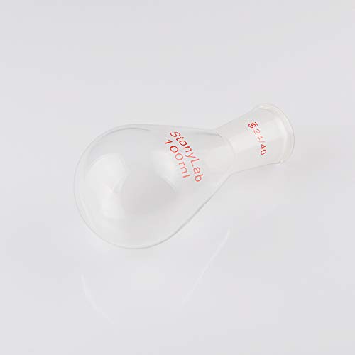 StonyLab Borosilicate Glass 100mL Heavy Wall Single Neck Recovery Flask Rotary Evaporator Flask, with 24/40 Outer Joint - 100mL