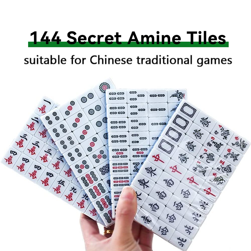 drizzle Pink Travel Mini Mahjong Set 20mm with Instructions - Portable 146 Tiles - for Beginners with 4PCS Racks 2 Pounds - Chinese Mah-Jong Game 麻将