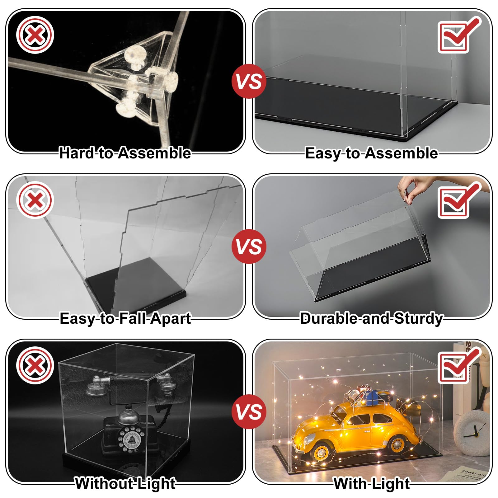 LANSCOERY Clear Acrylic Display Case, Assemble Small Display Box Stand with Black Base, Dustproof Protection Showcase for Collectibles Memorabilia Figurines (6x4x4inch; 15x10x10cm)