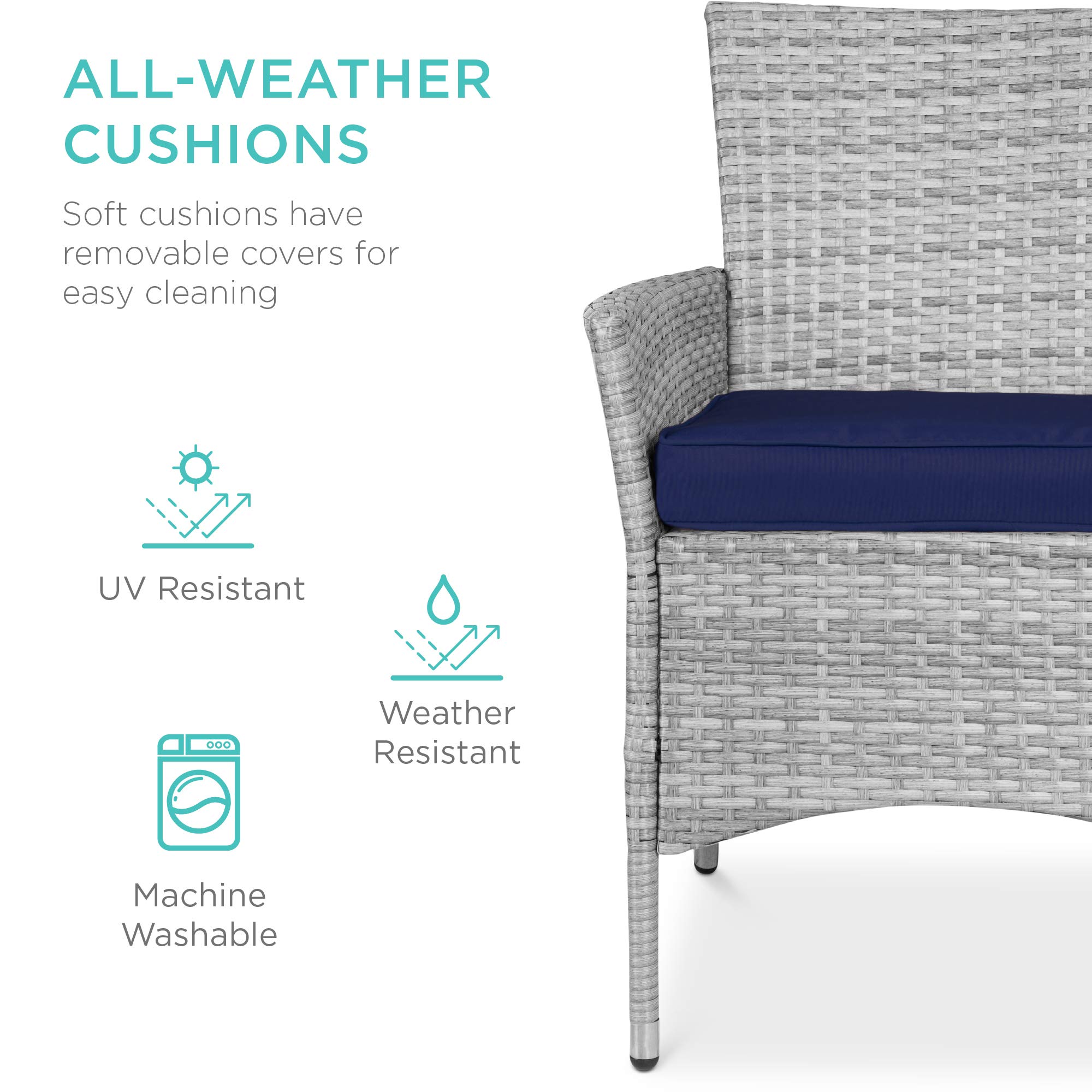 Best Choice Products 5-Piece Indoor Outdoor Wicker Dining Set Furniture for Patio, Backyard w/Square Glass Tabletop, Umbrella Cutout, 4 Chairs - Navy