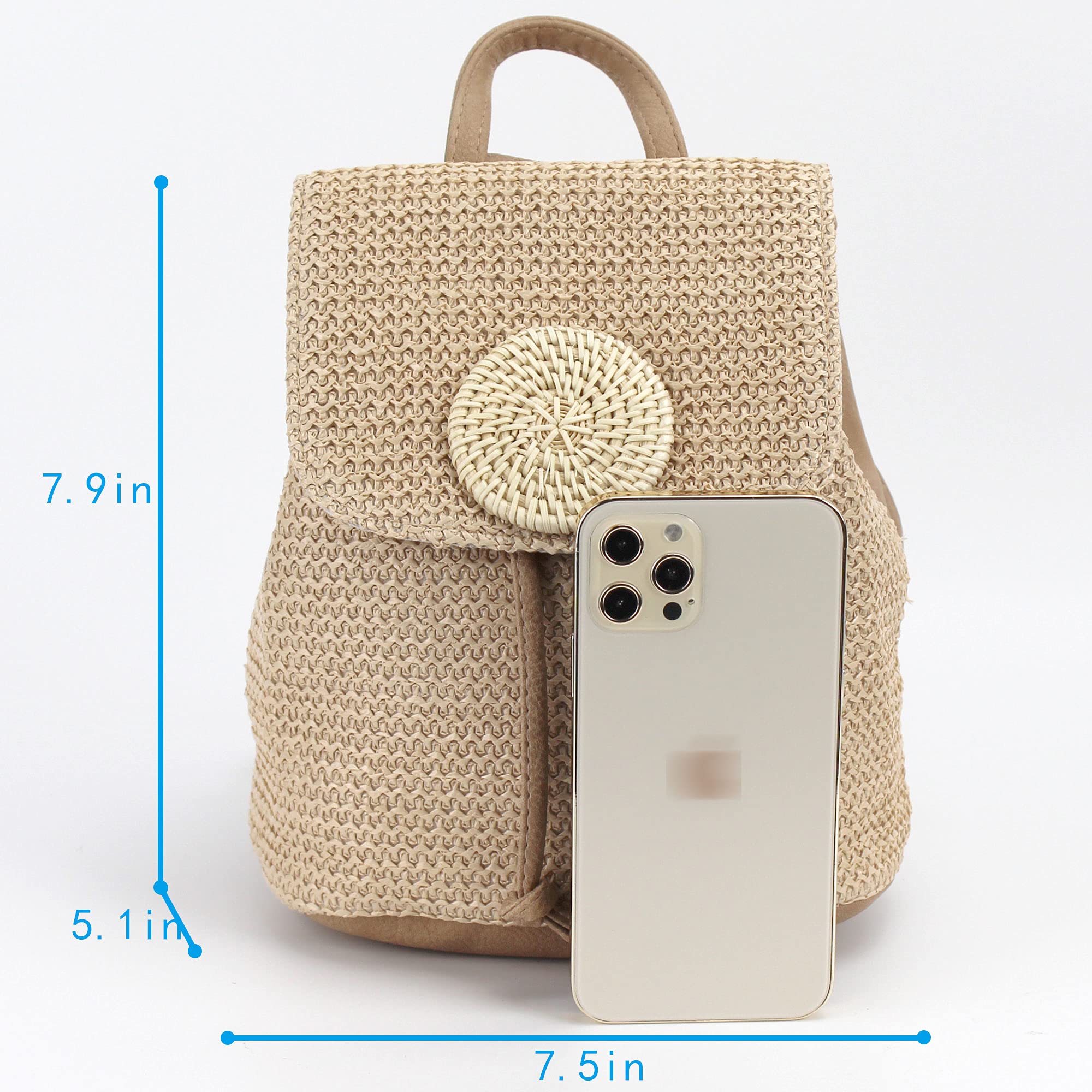 Felice Ann Women Small Straw Woven Backpack Daypack Cross-body Shoulder Bag