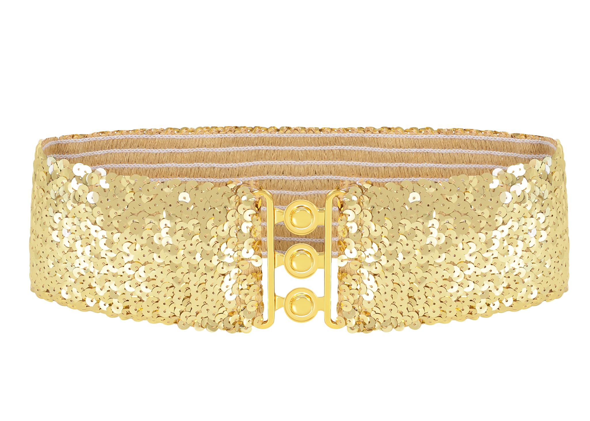 Anna-Kaci Women's Sparkly Glitter Sequin Wide Stretch Elastic Belt Accessory,Gold,One Size