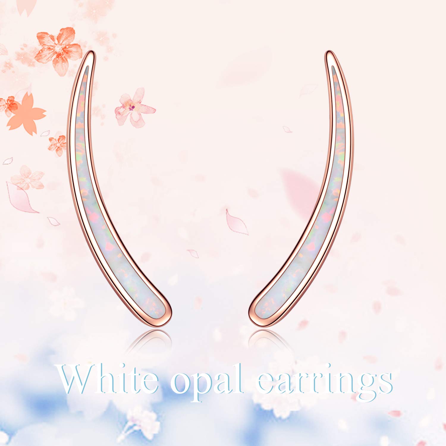 WINNICACA Ear Cuffs Hoop Climber Earrings for Women Sterling Silver Created Opal Crawler Climber Earrings Rose Gold Earrings for Women