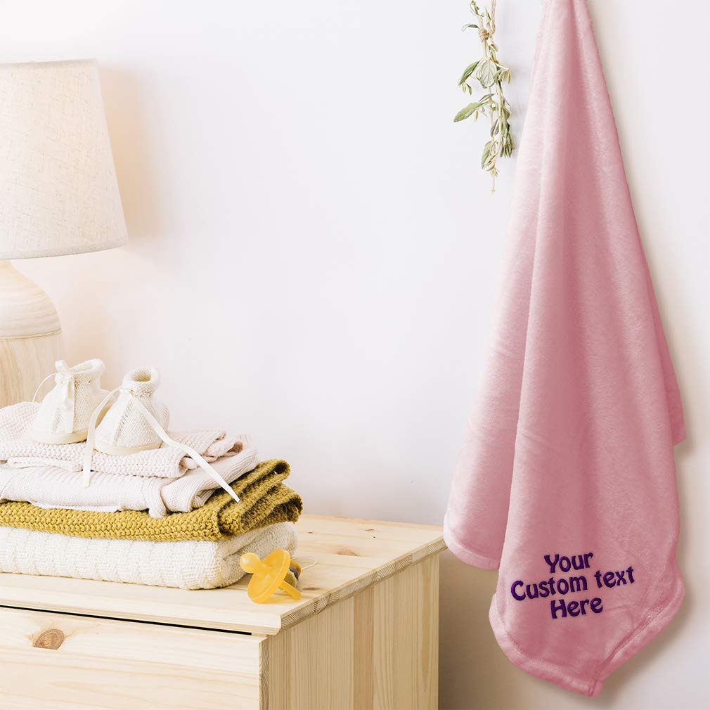 Nursery Bedding Baby Blankets for Boys & Girls Custom Personalized Text NamePolyester Soft & Plush Receiving Swaddle Blanket Pink 40x30 Inches