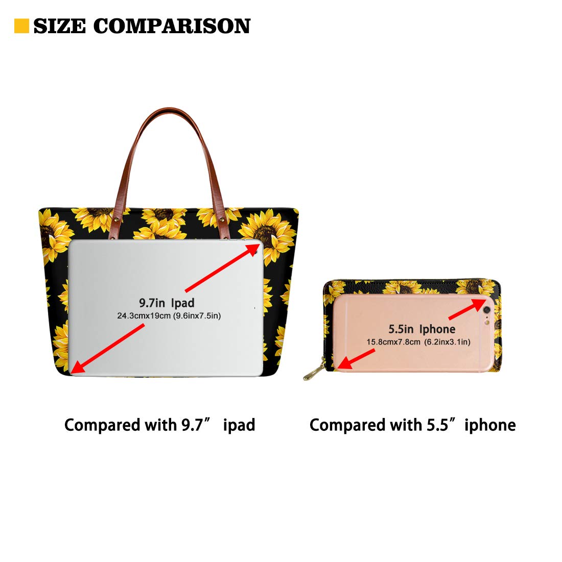 JEOCODY Cute Dolphins Pattern Handbags and Wallets Sets for Women Ladies Top Handle Bag Travel Work Daisy Shoulder Shopper Bag
