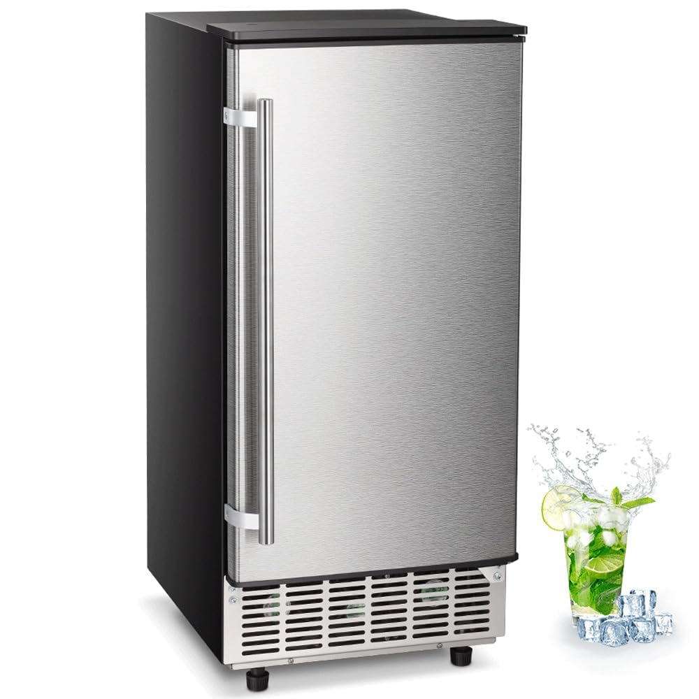 Joy Pebble Commercial Cube Ice Maker,Built-in Ice Maker Machine, 80lbs/Day, 40 Ice Cubes/Cycle, Reversible Door/Drain Pump, 24H Timer/Self-Cleaning, Under Counter Ice Cube Machine for Home Office