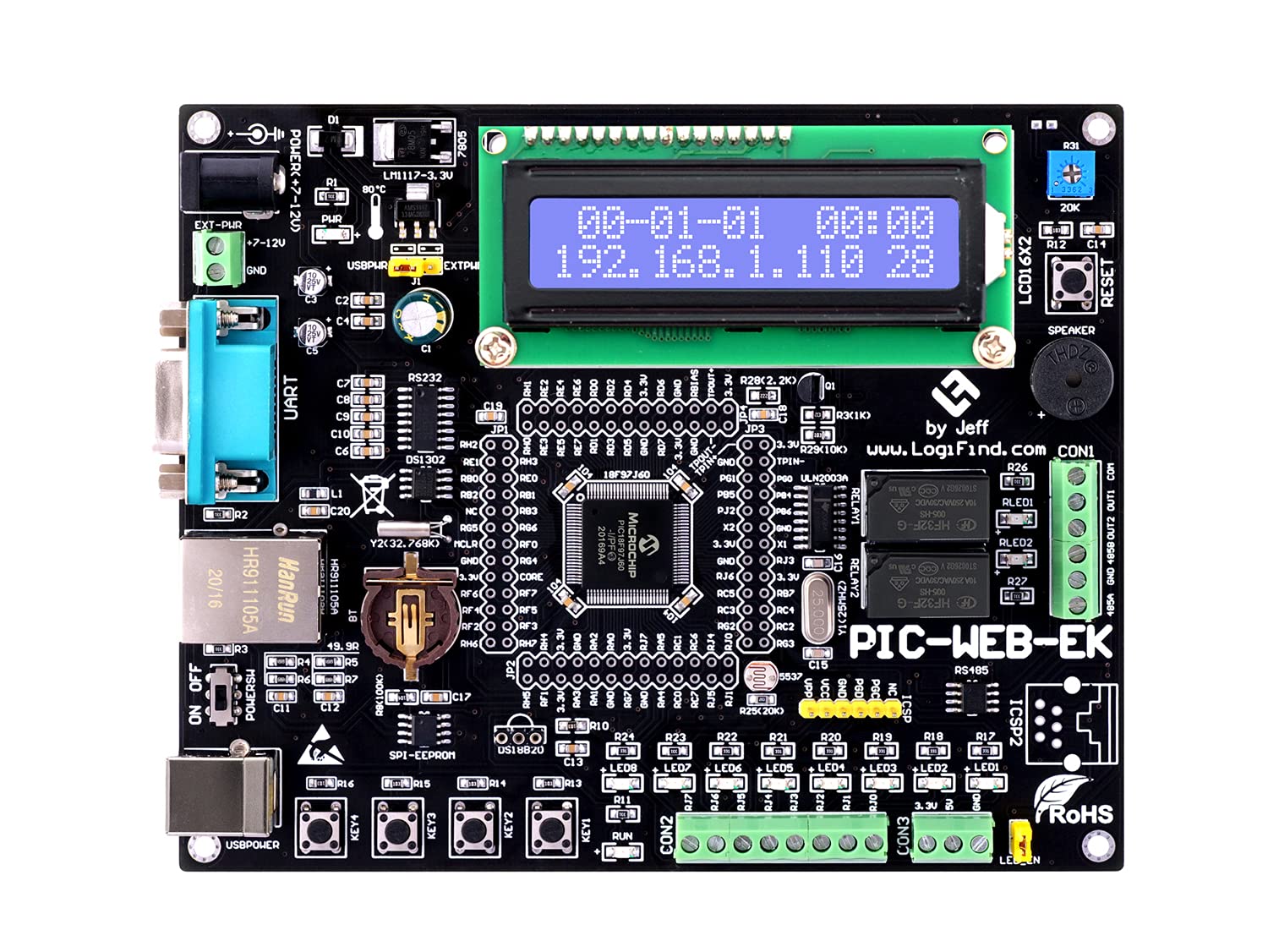 PIC Ethernet Development Board PIC-Web-EK for PIC18F97J60 Web Server Controller