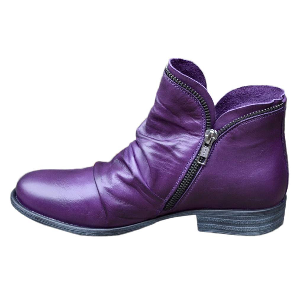 AODONG Ankle Boots for Women Low Heel Short Ankle Booties Zipper Platform Boots Round Toe Non-Slip Combat Womens Boots Purple