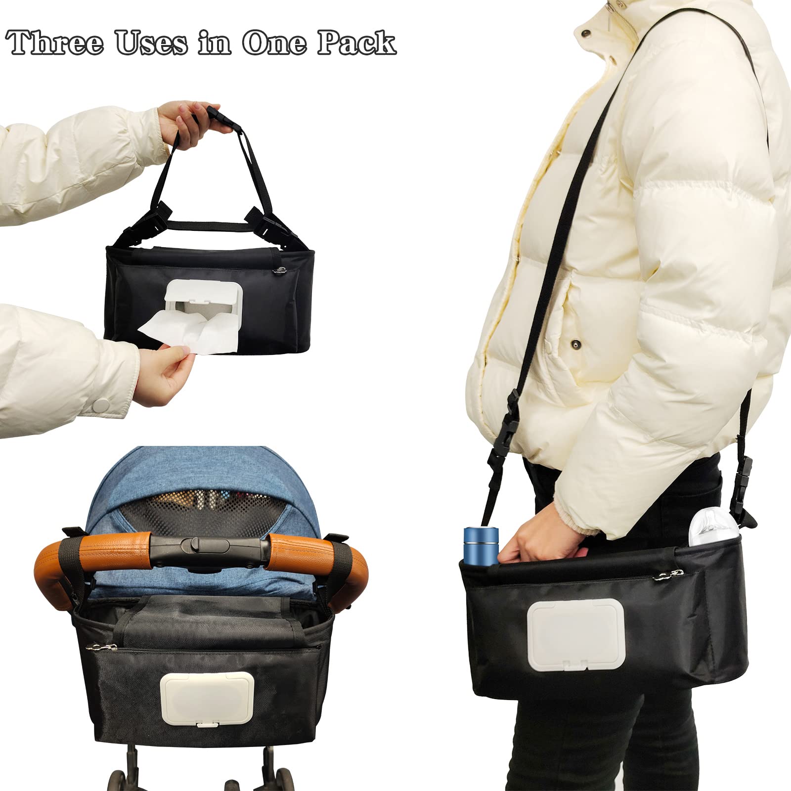 Aiguotua Universal Stroller Organizer with Insulated Cup Holder & Shoulder Strap, Fits for Stroller like Uppababy, Baby Jogger, Britax, BOB, Umbrella and Pet Stroller