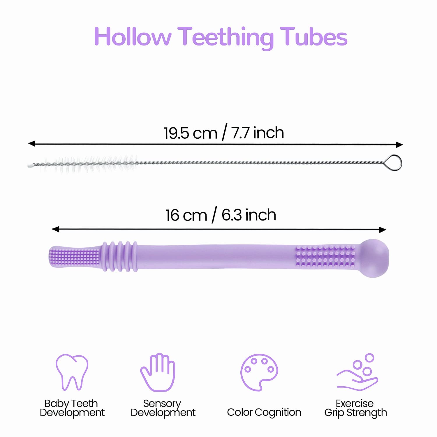 Chuya 6 Pack Hollow Teether Tube, Silicone Tubes Baby Teether Toys, Chew Straws Toy for 3-12 Months Babies Molars, Teething Relief Baby Teethers,BPA Free/Freezable,Dishwasher Safe,Easy to Clean