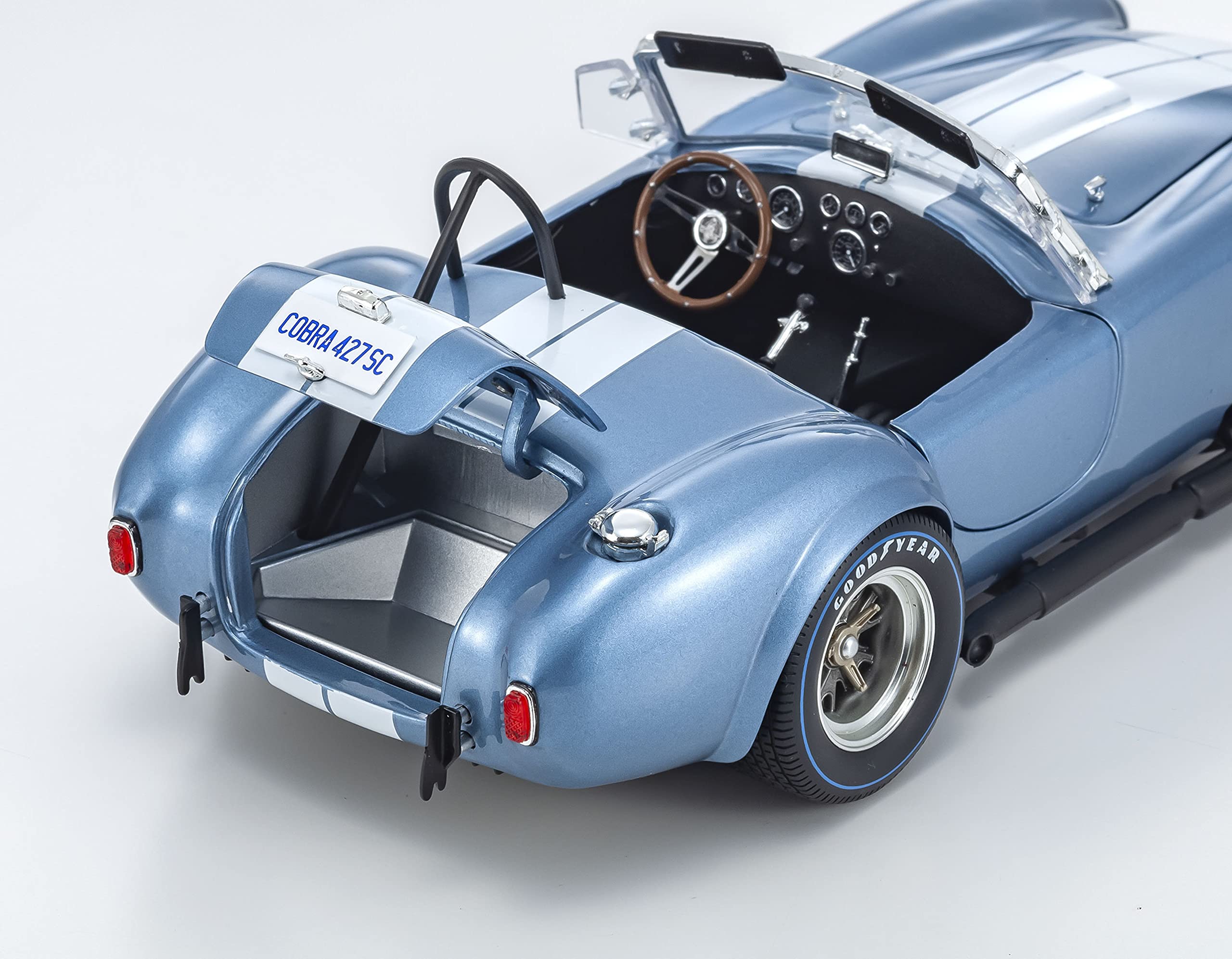 Shelby Cobra 427 S/C Sapphire Blue Metallic with White Stripes 1/18 Diecast Model Car by Kyosho 08047 SBL