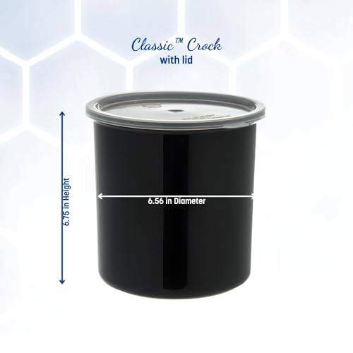 Carlisle FoodService Products Classic Round Storage Container Crock with Lid for Kitchen, Restaurants, Home, Plastic, 2.7 Quarts, Black, (Pack of 6)