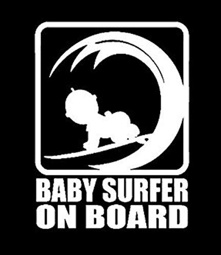 Baby On Board Future Wave Rider Surfer Decal Vinyl Sticker Auto Car Truck Wall Laptop 7" Tall - White Color