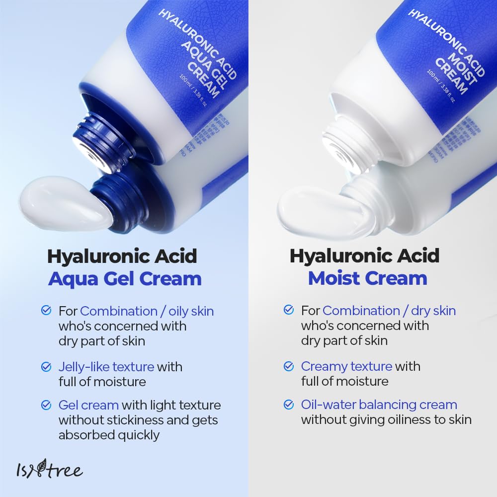 IsNtree Hyaluronic Acid Aqua Gel Cream 100ml, 3.38 fl.oz | Lightweight Hydrating Gel | Quick Absorbing Moisturizer | Korean Skincare