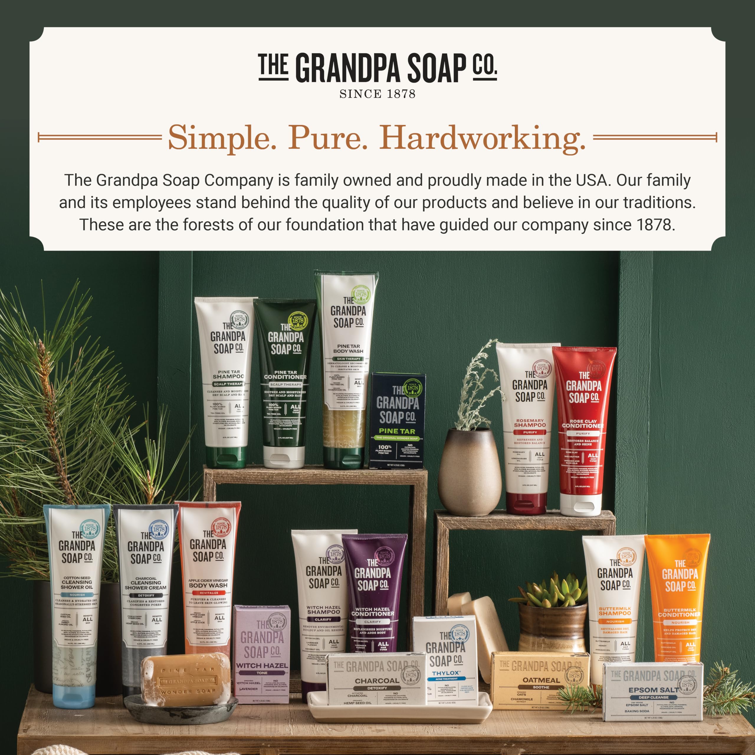 Pine Tar Bar Soap by The Grandpa Soap Company | The Original Wonder Soap |Vegan, 3-in-1 Cleanser, Deodorizer & Moisturizer | 3.25 Oz. Each – 2 Pack