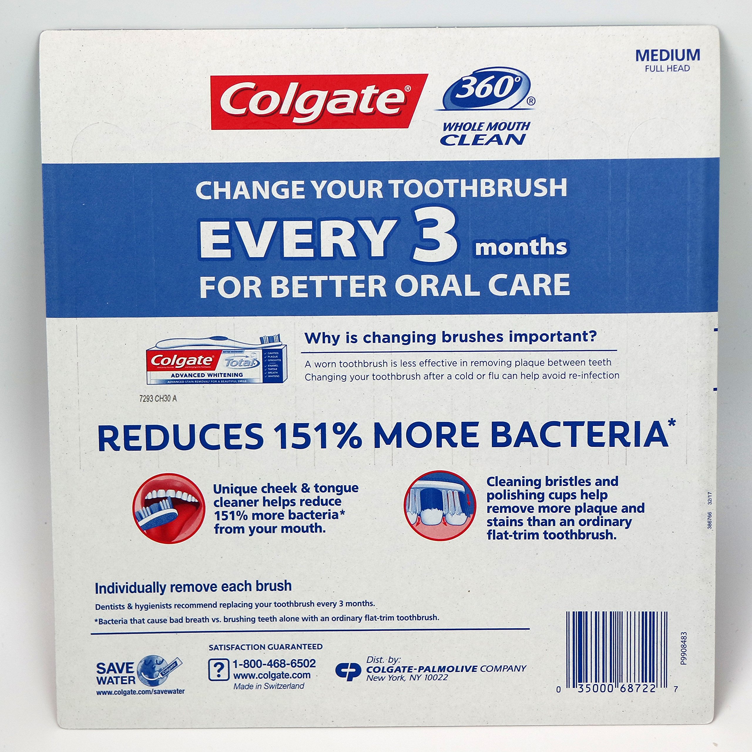 Colgate 360 Toothbrush with Tongue Cleaner Medium Full Head (Pack of 8)