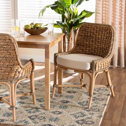 Baxton Studio Kyle Modern Bohemian Natural Brown Woven Rattan Dining Side Chair With Cushion