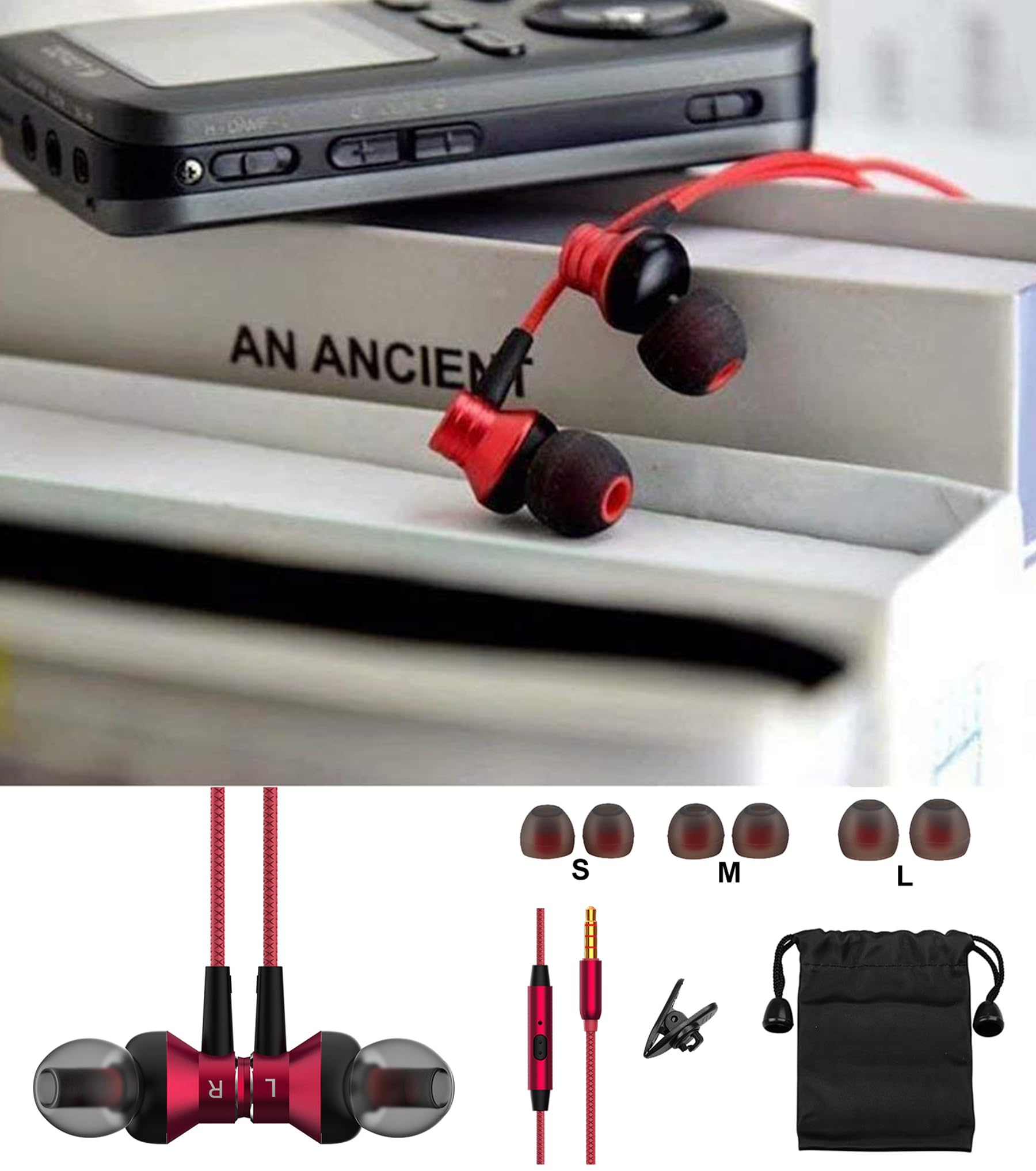 in Ear Headphones, MR01 Comfortable Tangle-Free Stylish Wired in-Ear Earbuds with Microphone, Crystal Clear Sound Noise Isolating Earphones for iPhone iPod Samsung Laptop Computer, Red
