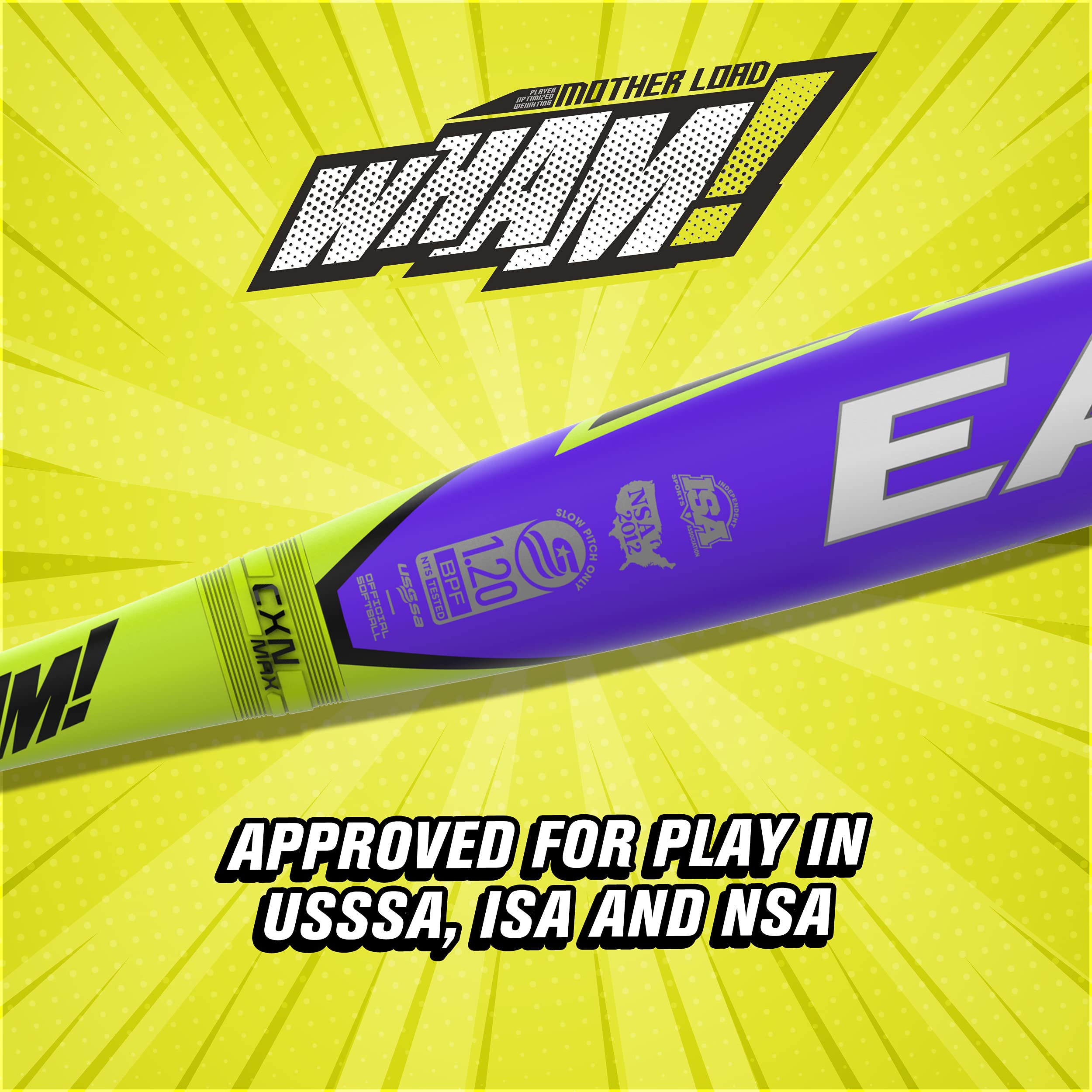 Easton Wham Slowpitch Softball Bat, Motherloaded, 12.5 in Barrel, USSSA, ISA & NSA, 34in x 28oz