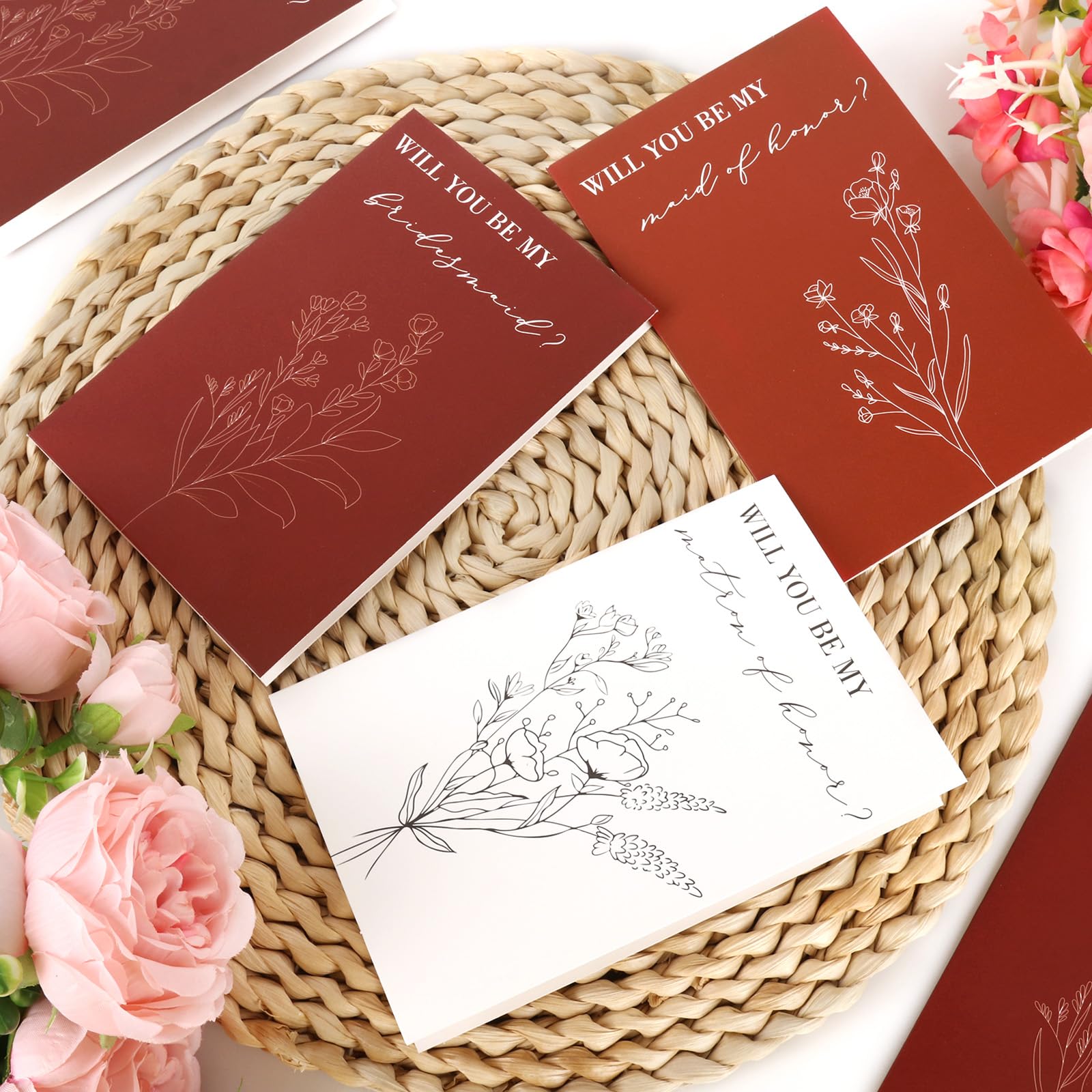Eaezerav Bridal Shower Games Will You Be My Bridesmaid Cards with Envelopes, 16 Pcs Bride to Be Cards for Wedding Party Proposal (wine red)