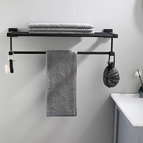 ZJYWMM Fast Drying Adhesion Easy to fit Bath Towel Easy tSpace Aluminum Black Paint Double-Layer Multi-bar with Storage Platform Multifunctional Hotel Kitchen Wall-Mounted Towel Rack-Leng