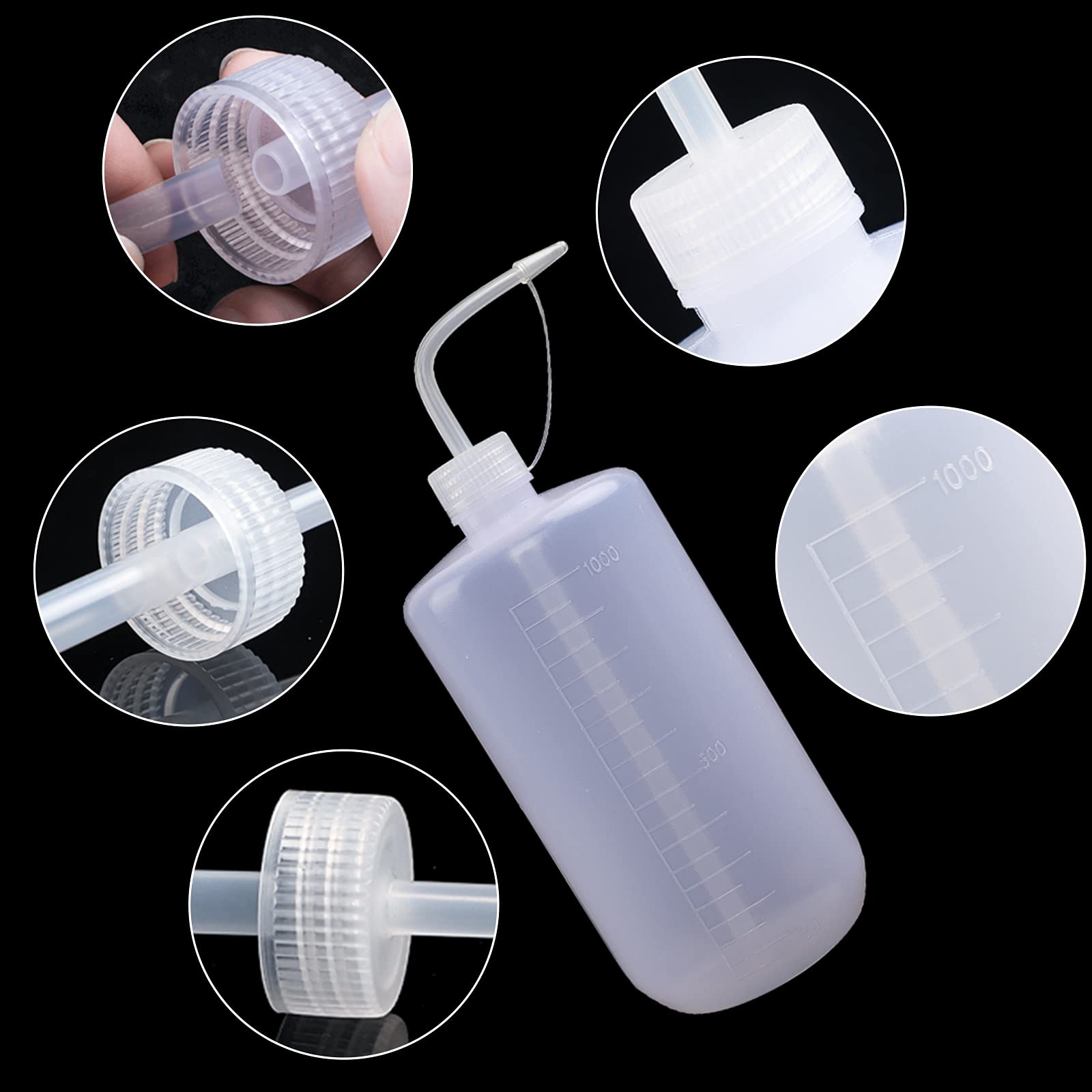 SUPERLELE 1000ml Safety Wash Bottle, Plastic Squeeze Bottles, Lab Squirt Tattoo Bottle, LDPE, with Narrow Mouth and Scale Labels (33oz x 3 Bottle)