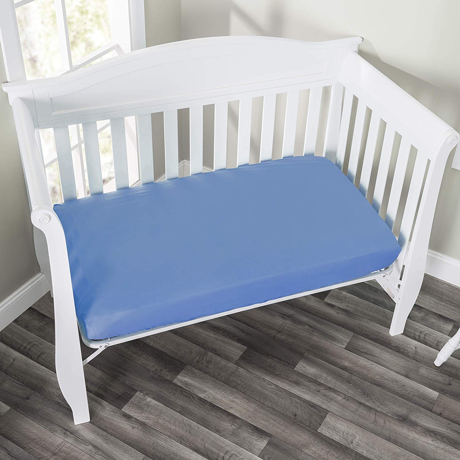 Everyday Kids 2 Pack Fitted Boys Crib Sheet, 100% Soft Breathable Sheet, Fits Standard Size Crib Mattress 28in x 52in, Nursery Sheet - Train/Light Blue