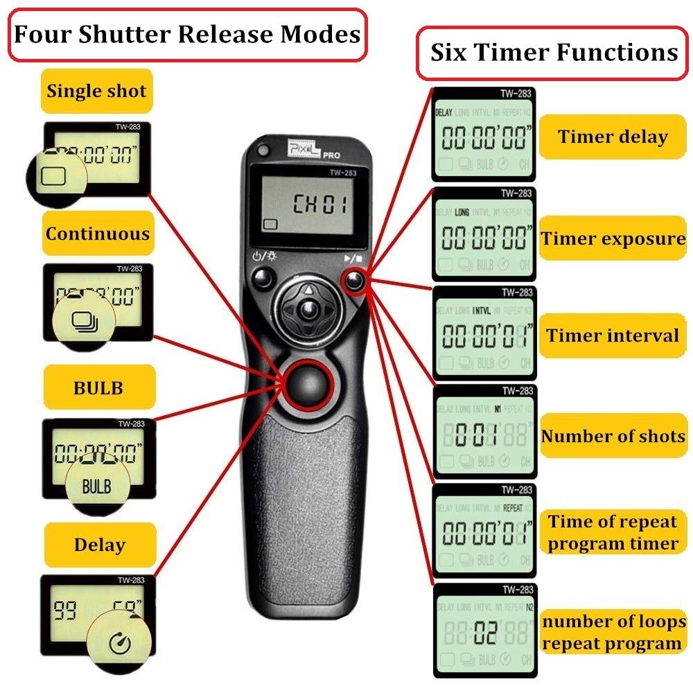 Pixel Timer Shutter Release Remote Control TW283-DC2 Remote Release for Nikon Z7 Z7II Z6 Z6II Z5 D5600 D3300 D5000 D5100 D5200 D5300 D5500 D90 D7000 D7100 D7200 D7500 D780 D610 D750 P7700 P7800